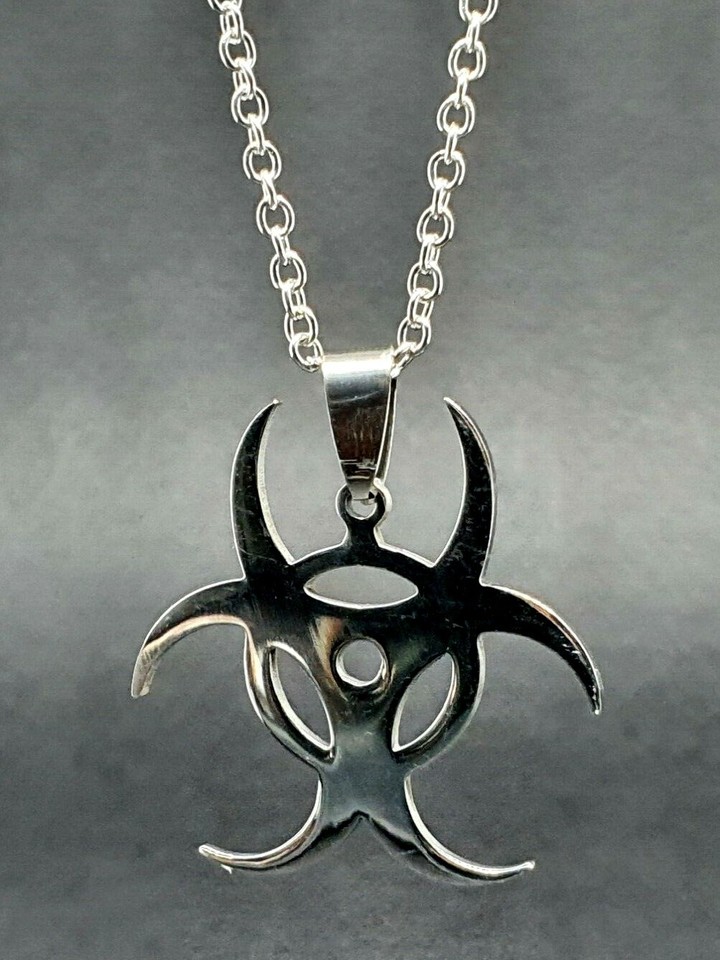 Biohazard Necklace Pendant 22" Chain Stainless Steel Polished Symbol ...