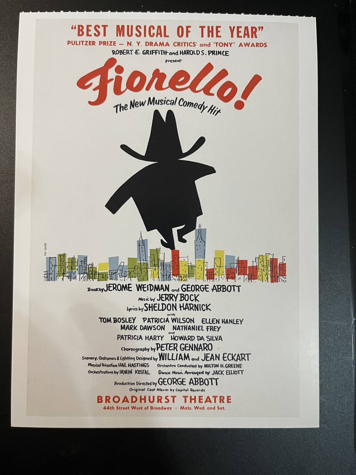 POSTCARD OF NEW YORK BROADWAY PLAY POSTER, “FIORELLO” WITH TOM BOSLEY ...