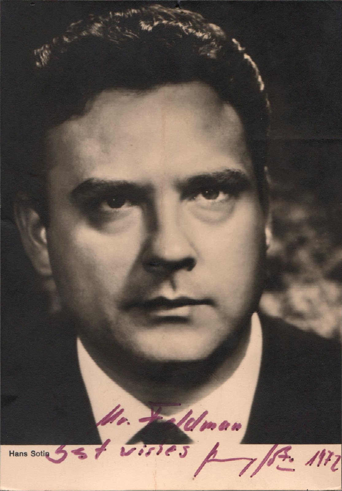 HANS SOTIN - German Bass - Orig. Handsigned Photo by Siegfried ...