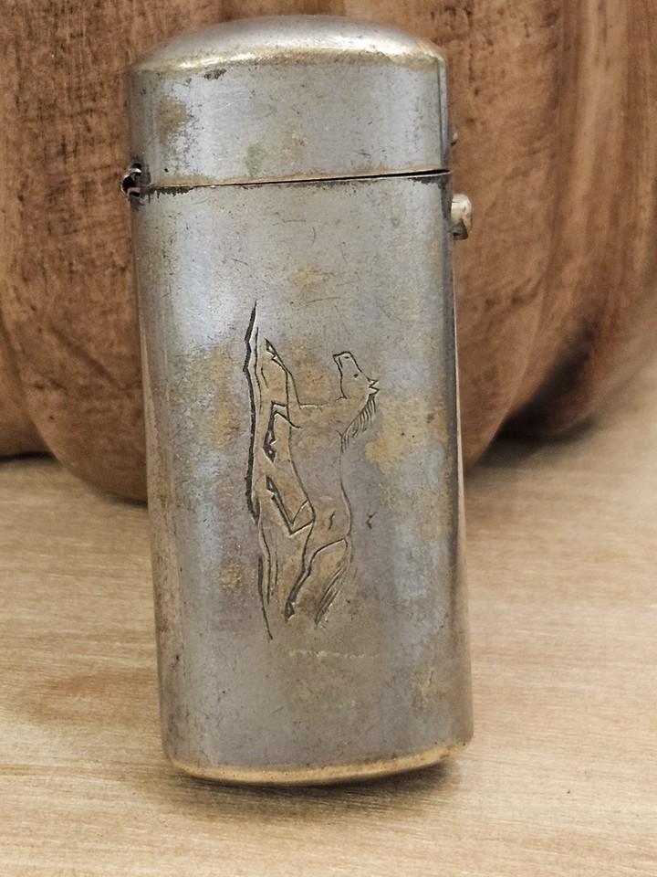 Vintage 1800's Brass Match Safe Vesta Case Hunting Dog Scene Flip LID ...