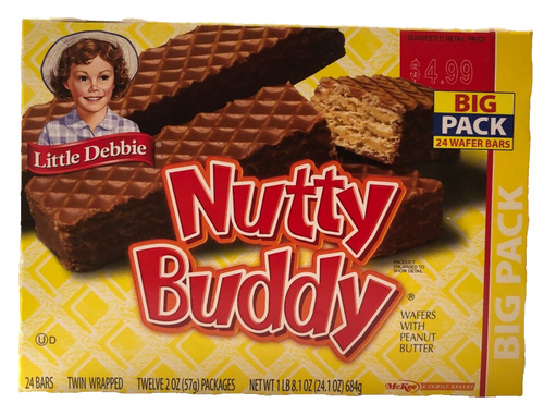 NEW LITTLE DEBBIE NUTTY BUDDY BIG PACK 24 PEANUT BUTTER WAFER BARS 24.1 ...