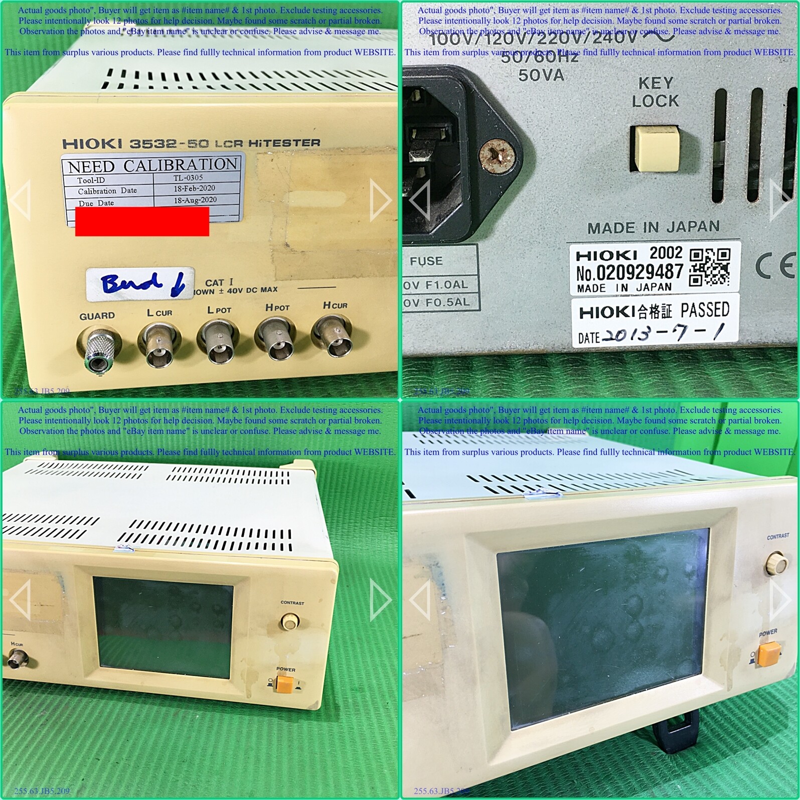 HIOKI 3532-50, LCR HiTESTER PVC panel dis-color as photos, sn:9487 ...