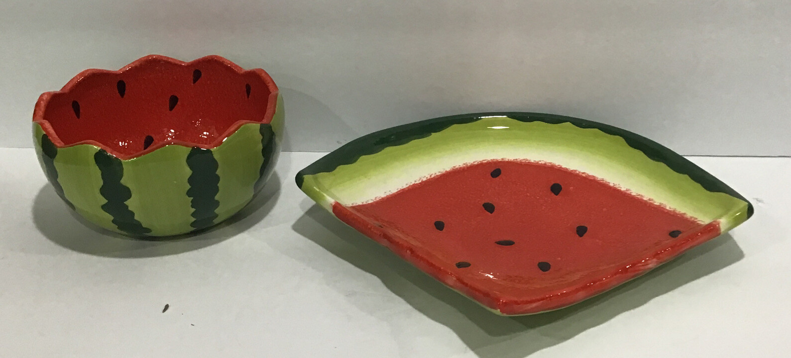 Vintage Retro Watermelon Slice Plate & Dip Appetizer Ceramic Serving ...