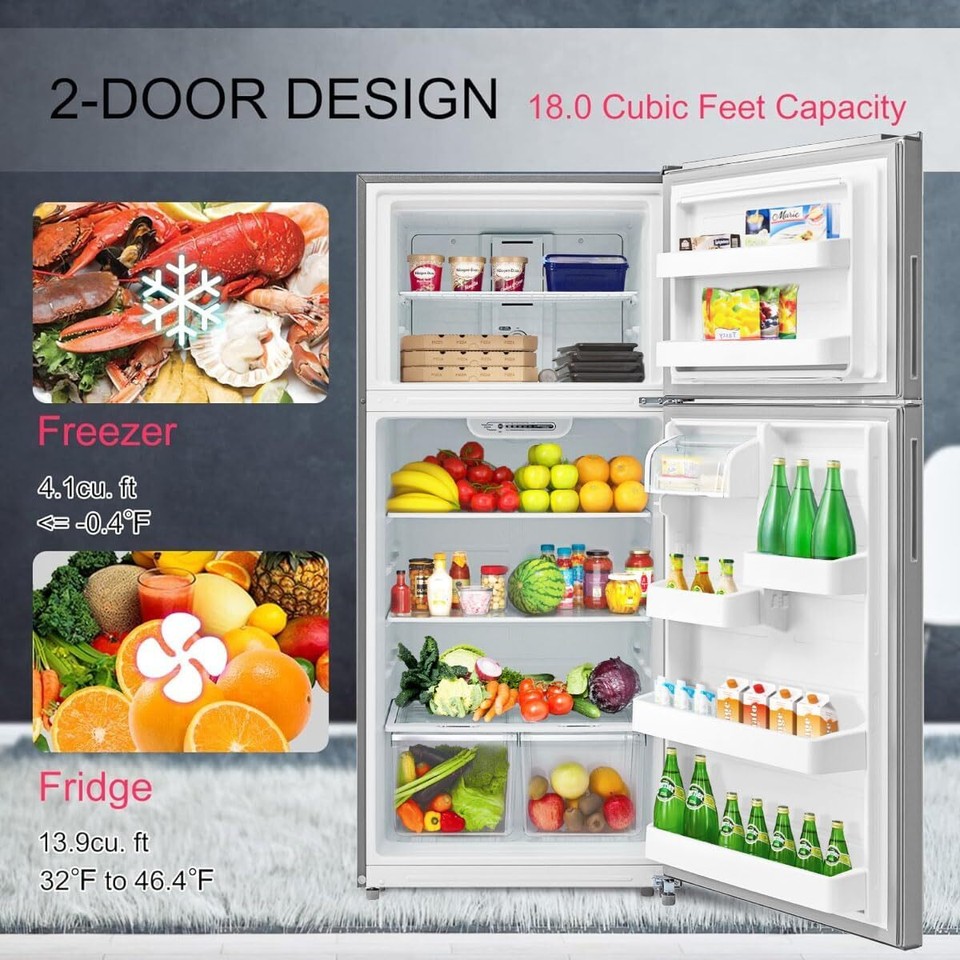 SMAD Two Door Fridge 18 CU.FT Top Freezer Refrigerator Freestanding ...