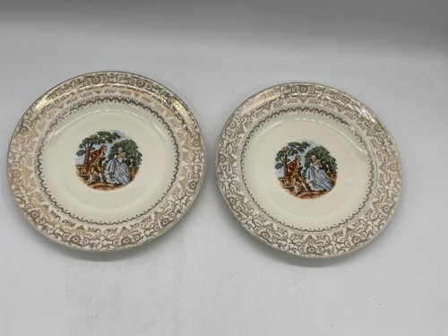 Vintage Set of 2 Victorian Couple Appetizer Plates 23k Gold Century By ...