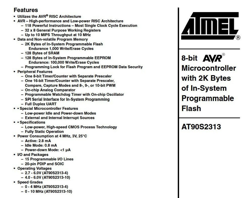 Atmel AVR AT90S2313-12 micro controller SOIC 20 | eBay