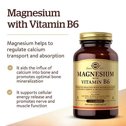Solgar Magnesium with Vitamin B6, 250 Tablets - Promote Healthy Bone ...
