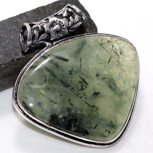 Moss Prehnite 925 Silver Plated Chunky Pendant 1.7" Valentine Gifts MJ ...