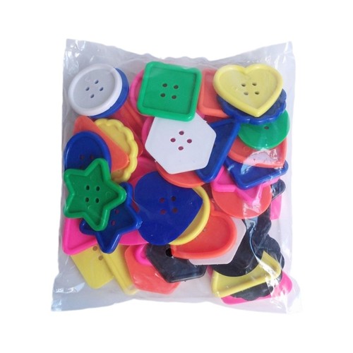 50 Pcs Craft Buttons Threading Toy Bright Buttons Geometric Shapes ...