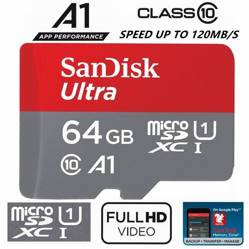 SanDisk Micro SD Card 64GB Ultra Class 10 SDXC Mobile Phone Camera A1 ...