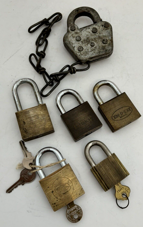 Lot of 6 Vintage Antique Padlocks Keline, ILCO, EM-D-KAY, Keys on 2 | eBay