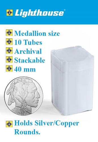 10 Square Coin Tubes Medallion Size 40mm Hold Silver / Copper Rounds ...