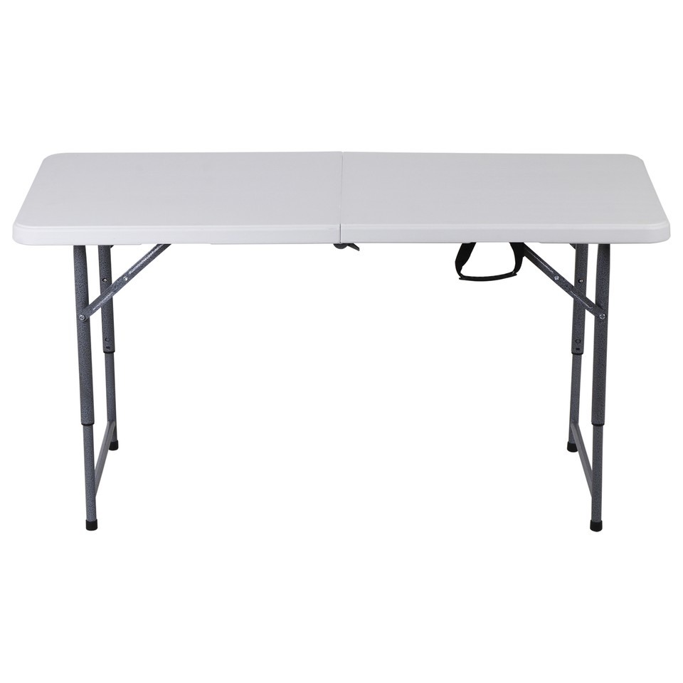 Folding Table Adjustable 4FT Plastic Table Picnic Camping w/Carry ...