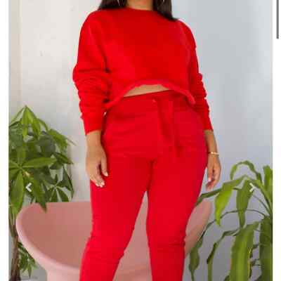 NEW BABES Set Fiery Red Comfy Sweat Lounge Sweatshirt + Jogger Set Size ...