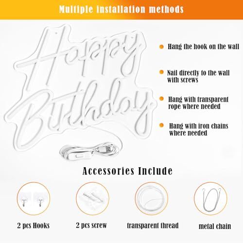 Happy birthday Neon Sign for Wall Decor LED Light Up Sign Warm White ...