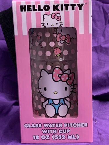 Hello Kitty 18 OZ Glass Water Pitcher With Cup New In Box | eBay