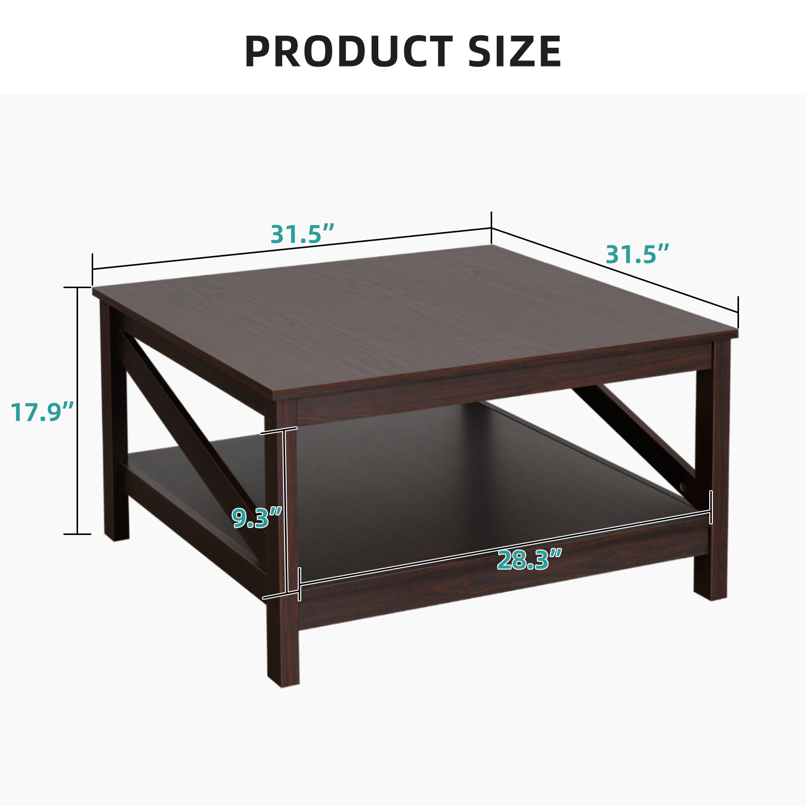31.5" Modern Square Wood Coffee Table With Open Storage Shelf For ...