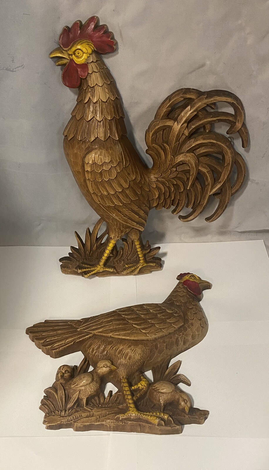 vintage 1960s syroco rooster chicken wall art plaque hanging set of 2 ...