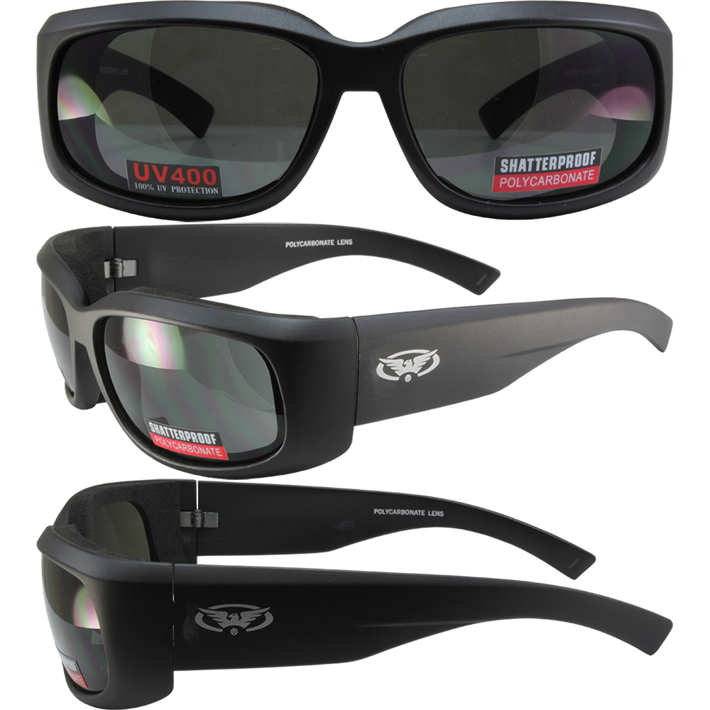 PROSPECT PADDED Motorcycle RIDING GLASSES SUNGLASSES BLACK FRAME SMOKE ...