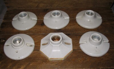 6 Pc Vintage Ceramic Porcelain Ceiling or Wall Mount Electrical Light ...