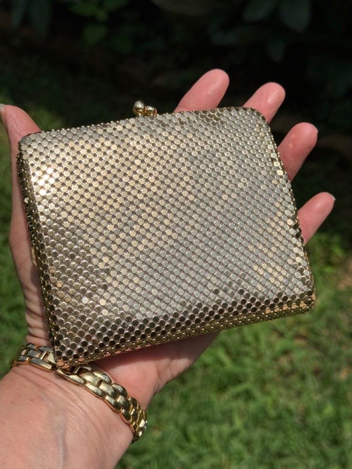 Vtg Whiting and Davis Gold Mesh Wallet Bifold Snap Pocket Evening Lame ...