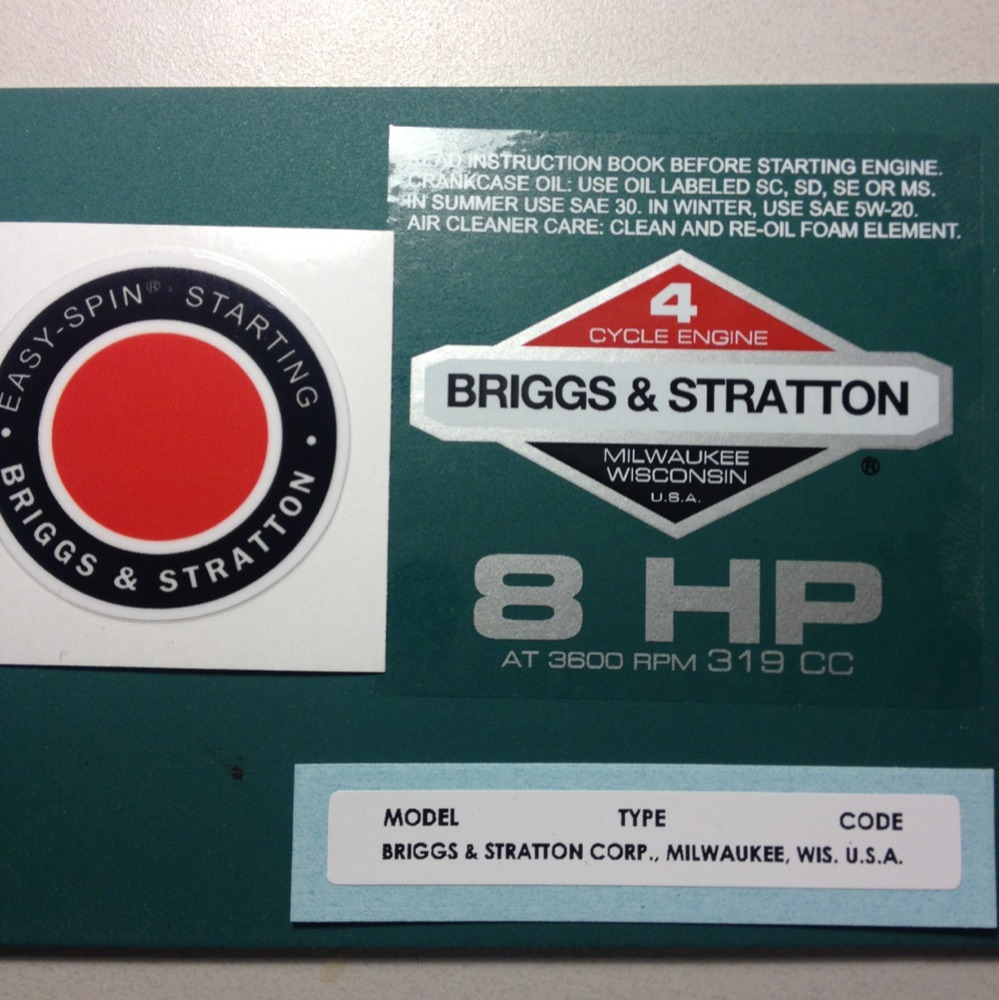 Briggs & Stratton 8-hp Sticker Decal Set 1978-1980 W/ Easy Spin Troy ...
