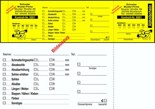 1000 Abholschein Schuster TEXT ÄNDERBAR für Reparaturschein ...