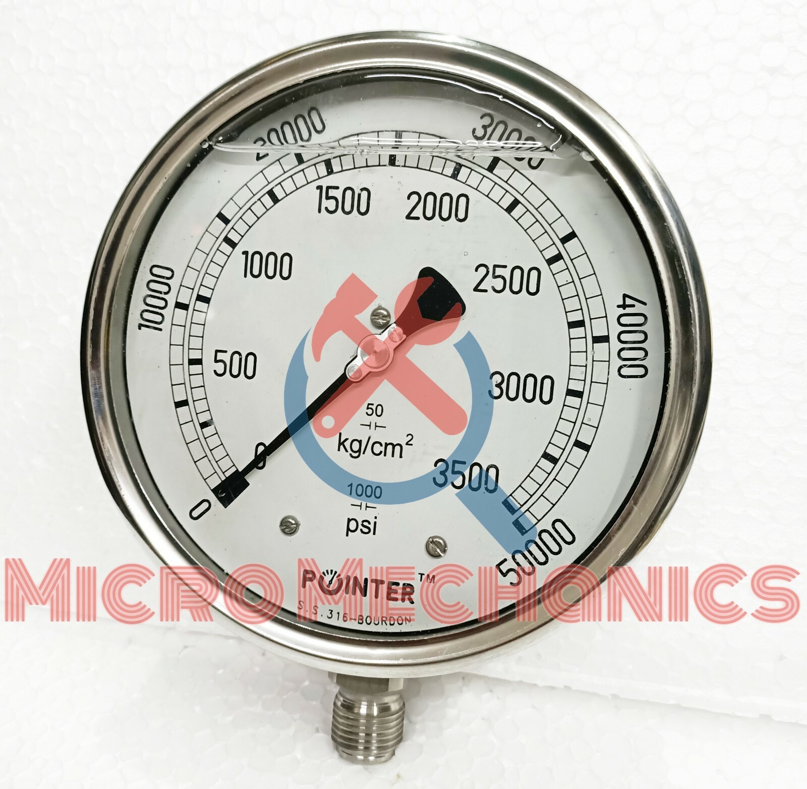 Pressure Gauge Manometer Dual Scale 3500 BAR 50000PSI 1/2" BSP Bottom ...
