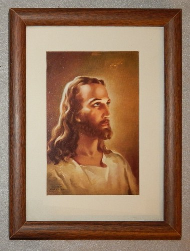 Vintage Sallman Jesus, Head of Christ Picture w/ Wood Frame {7.75" x 5. ...