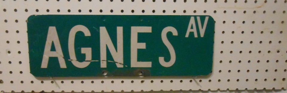 VINTAGE USED STREET SIGN AGNES AV GREEN W WHITE LETTERS 6 x 18 ALUMINUM ...