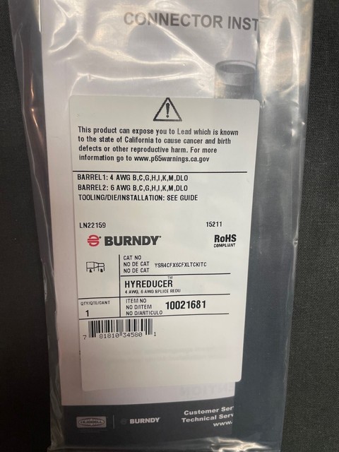 BURNDY Hysplice In-line Reducer Splice Kit G/b Ysr4cfx6cfxltckitc ...