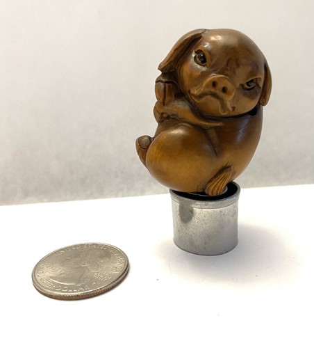 Large Ojime Carved Boxwood Bead Pig Netsuke | eBay