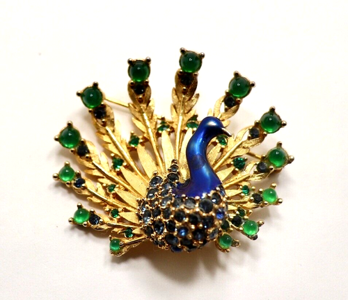 VINTAGE MARCEL BOUCHER NUMBERED ENAMEL AND RHINESTONE PEACOCK BROOCH ...
