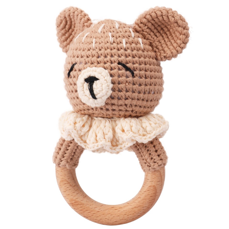 Wood Baby Rattle Cute Crochet Rattle Ring Portable Crochet Baby Rattle ...