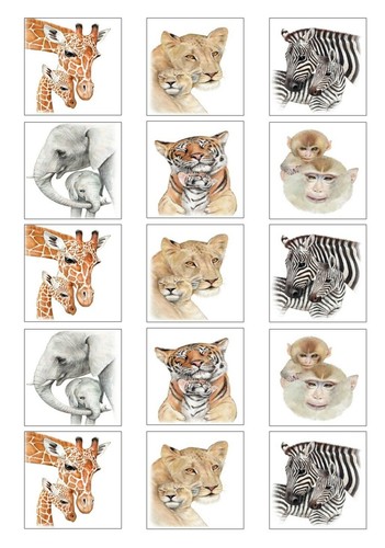 15 Safari Jungle Animals Edible Icing Sheet Square Cupcake Toppers Cake ...