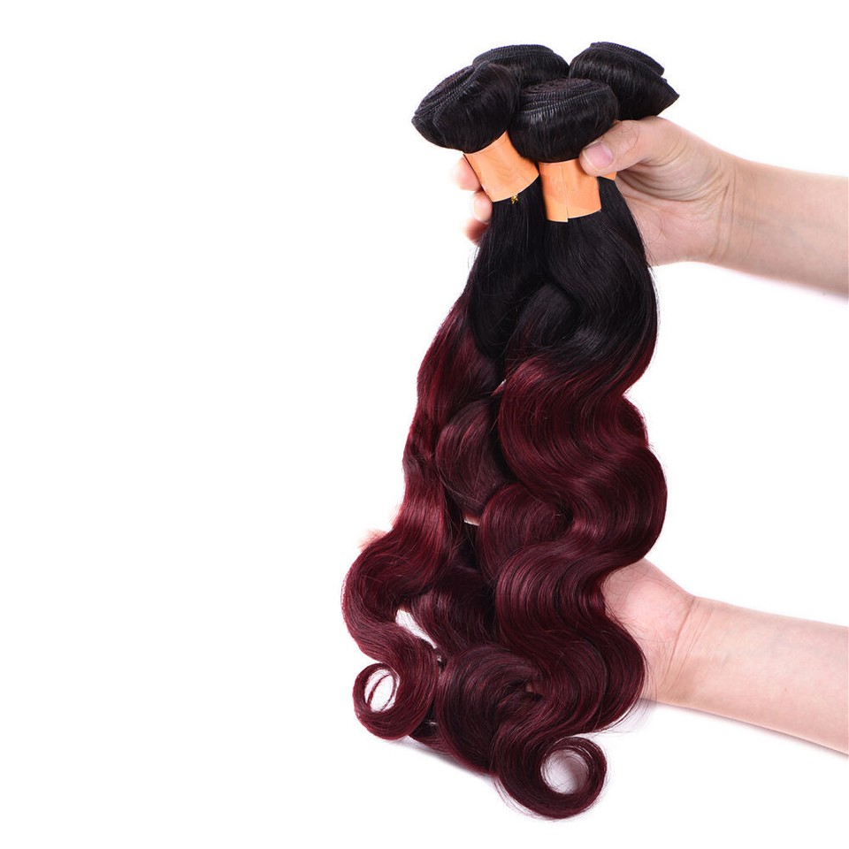 4 Bundles Body Wave 99j Ombre Human Hair Extensions Grade Unprocessed ...