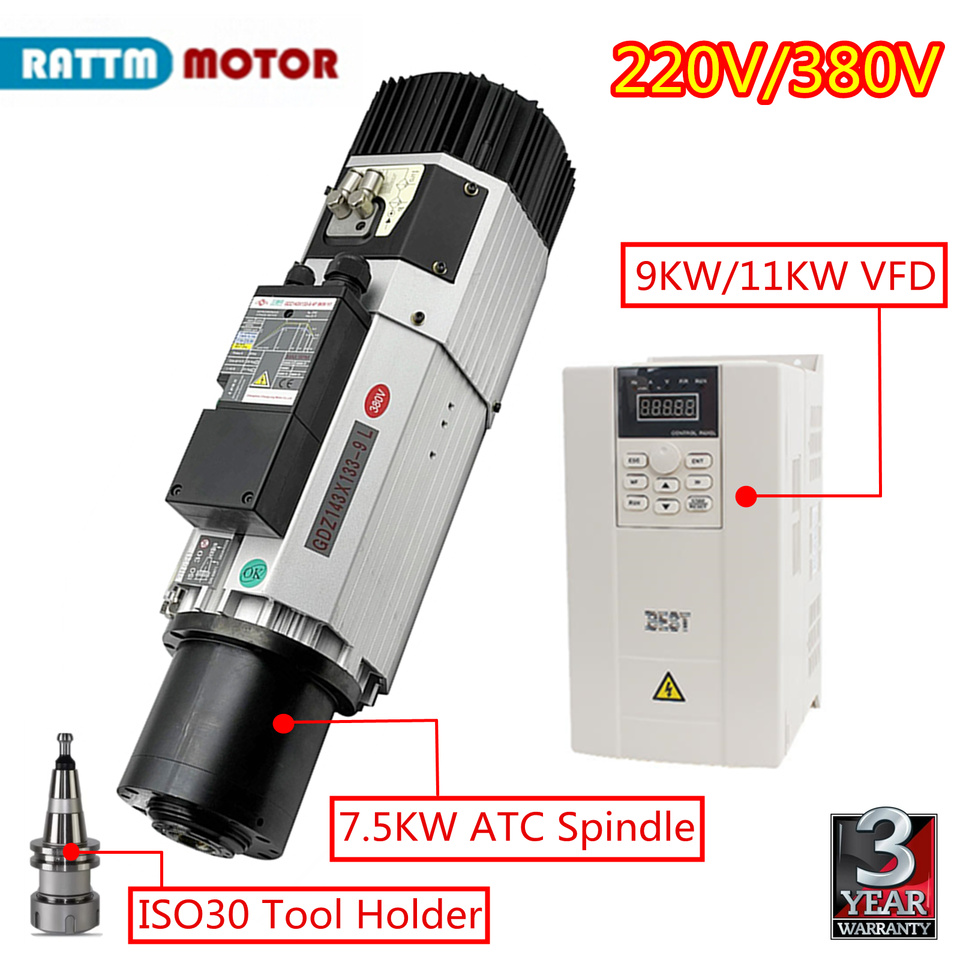 9KW ATC ISO30 CNC Automatic Tool Changer Air Cooled Spindle Motor ...