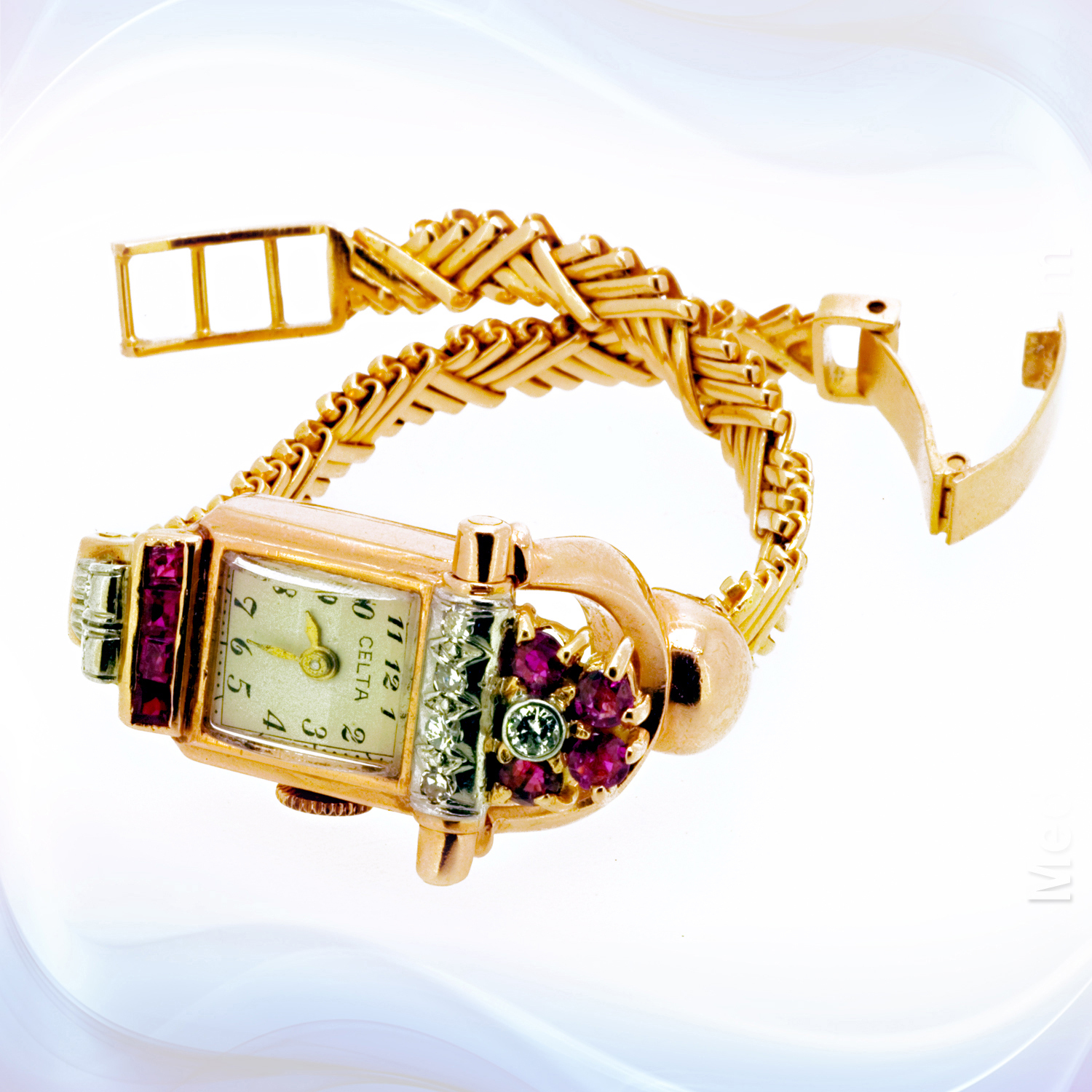 Vintage "Retro" 14K Rose Gold Diamond & Ruby Lady's Watch | eBay