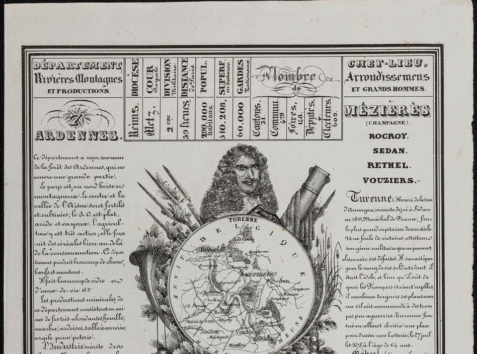 1842 - Lithograph And Antique Map - Ardennes & Ariège - Turenne ...