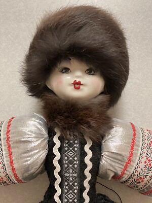 Vtg Cgerano Poccuu Russian 18” Porcelain Doll in Black Velvet Dress w ...