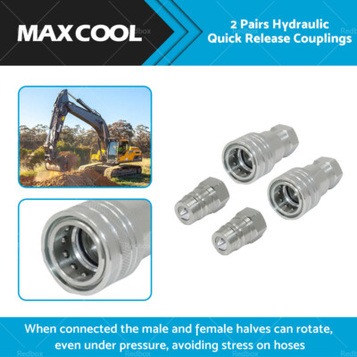 2 x SETS 1/2" BSP HYDRAULIC ISO POPPET QUICK RELEASE COUPLINGS COUPLERS ...