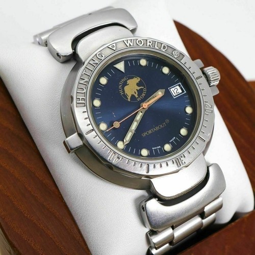 Hunting World Quartz Watch Blue Dial Used Battery Included, Working ...