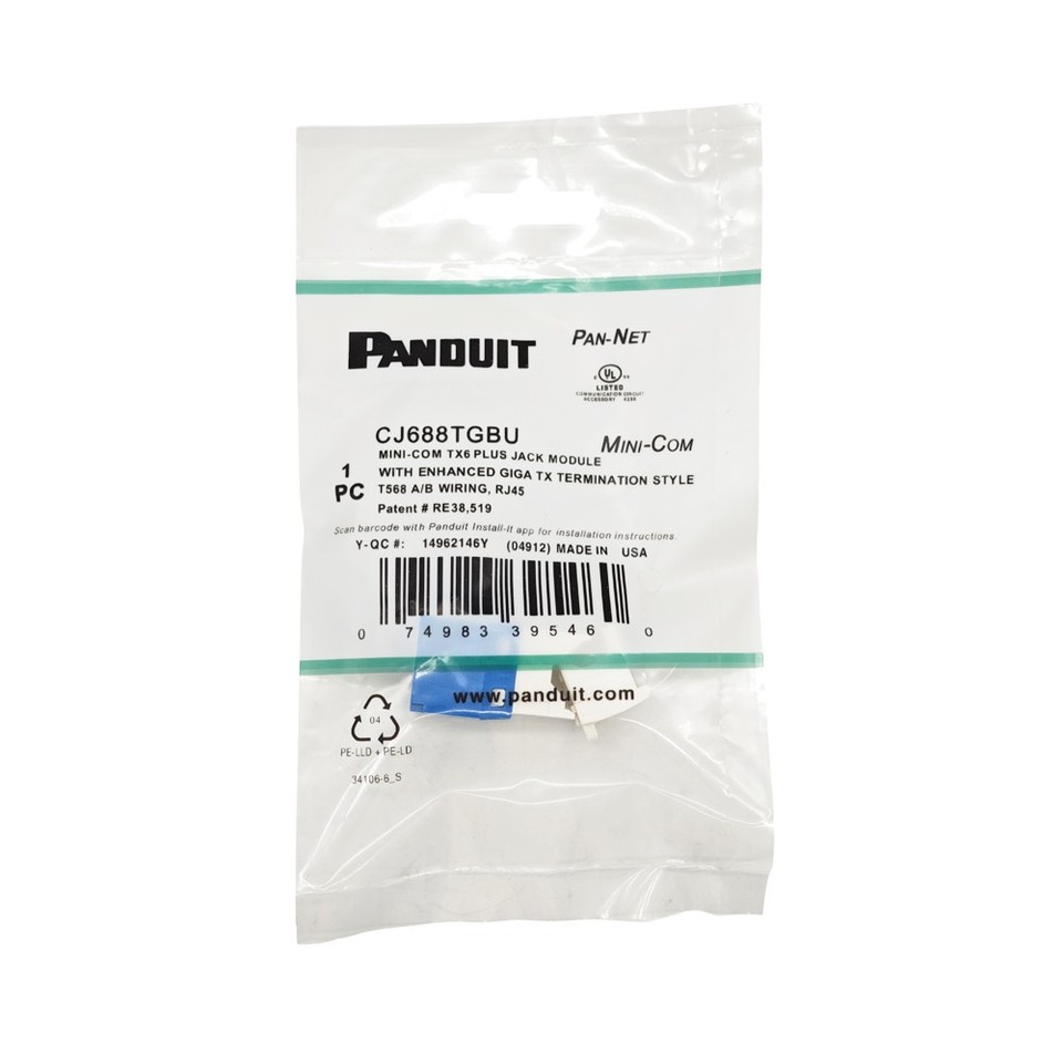Panduit Giga TX Cat6 jack blue CJ688TGBU BOX OF 50 Free shipping! | eBay