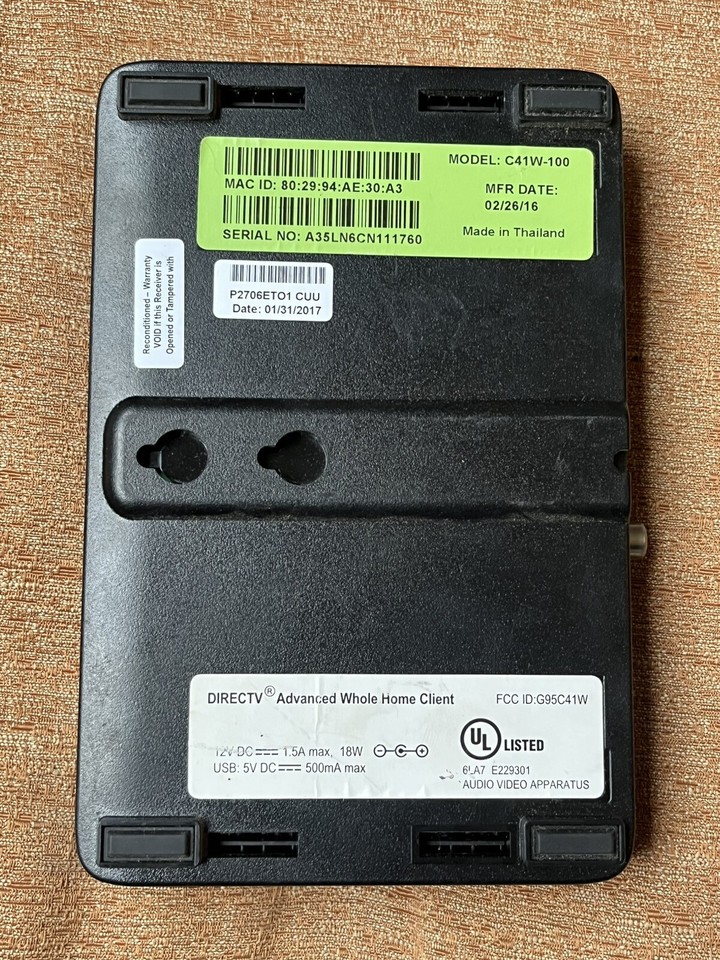 Direct TV Cable Box Receiver C41W-100 W/ Remote, AC Adapter, Component ...