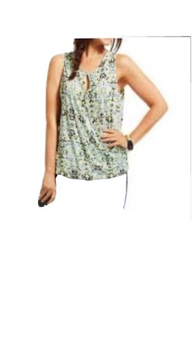 Cabi Green Gray Faux Wrap Crossover Keyhole Mosaic Print Tank Top M ...