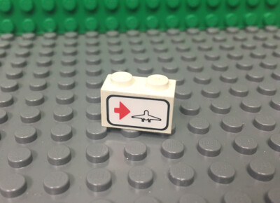 LEGO Brick 1 x 2 Red Arrow Left Side & Airplane Outline Sticker 6399 ...
