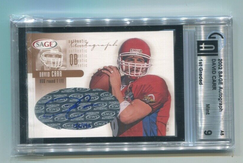 2002 Sage - DAVID CARR - Autgoraph - FRESNO STATE #d/190 GAI 9 - 1st ...