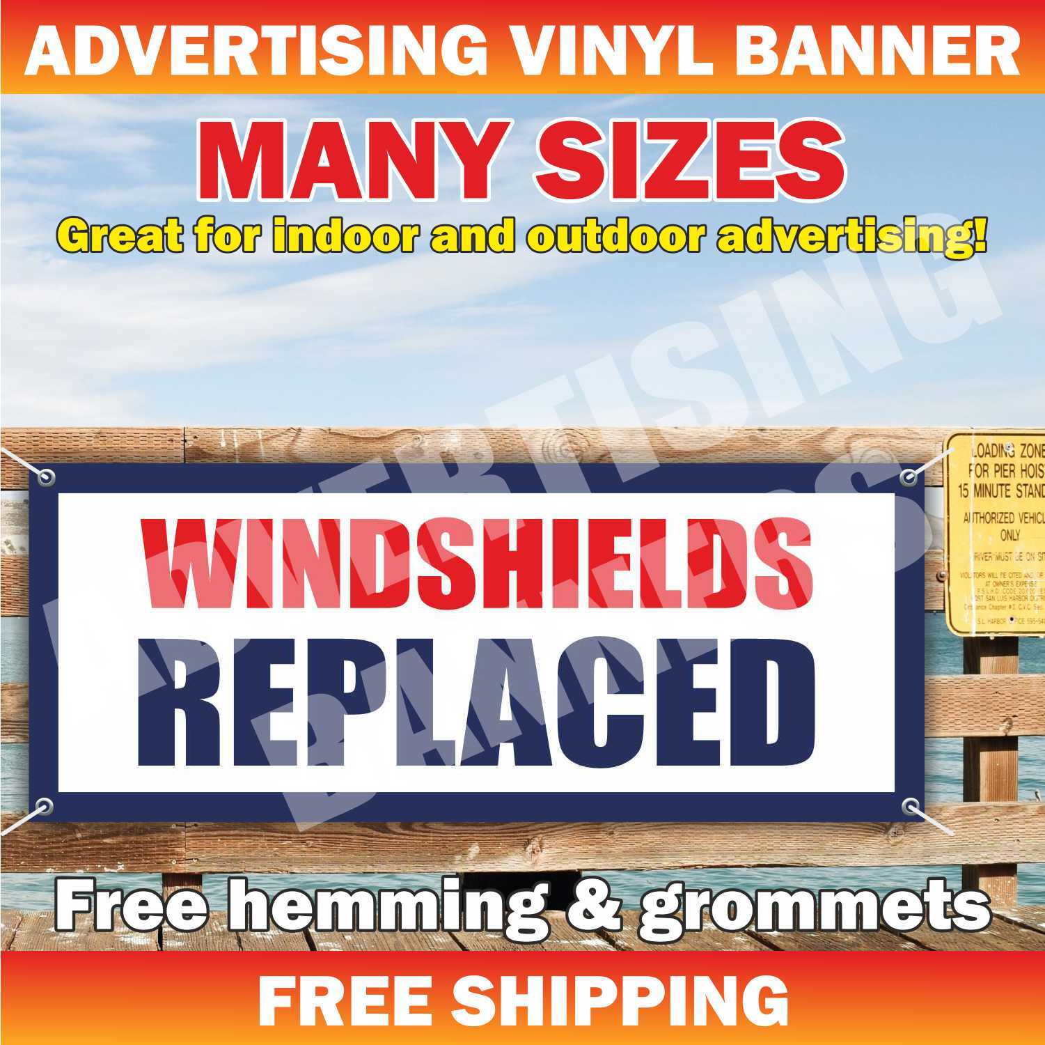 WINDSHIELDS REPLACED Advertising Banner Vinyl Mesh Sign Auto Glass Car ...