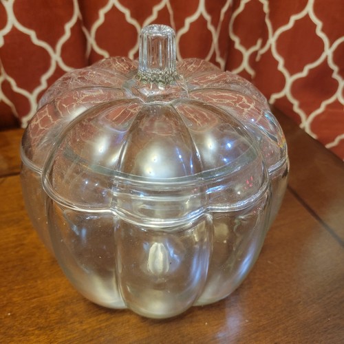 Clear Glass Pumpkin 7" - Cookie or Candy Jar - Halloween Fall Autumn ...