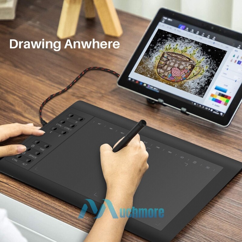 Graphics Drawing Tablet 10x6 inch Active Area 12 Hot Keys+Pen For PC ...